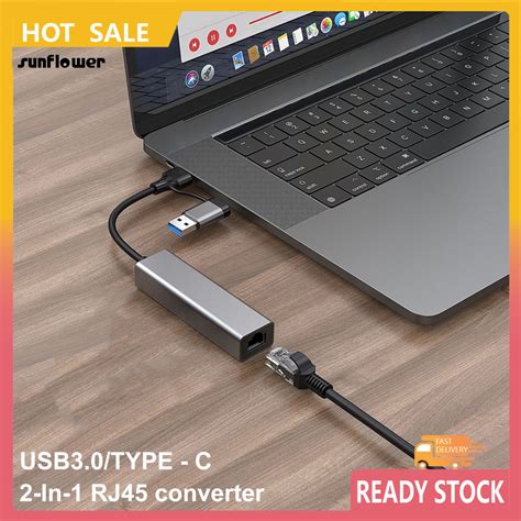 Sf อะแดปเตอร์การ์ดเครือข่ายอีเธอร์เน็ต 2 In 1 Usb30 Type C Rj45 กันการ