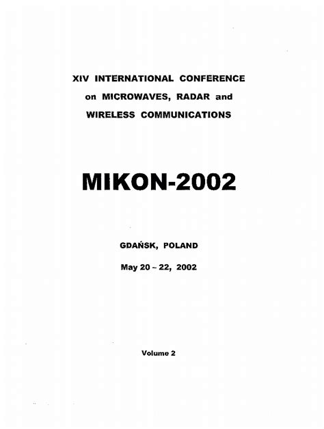 XIV International Conference On Microwaves Radar And Wireless Communications Front Matter