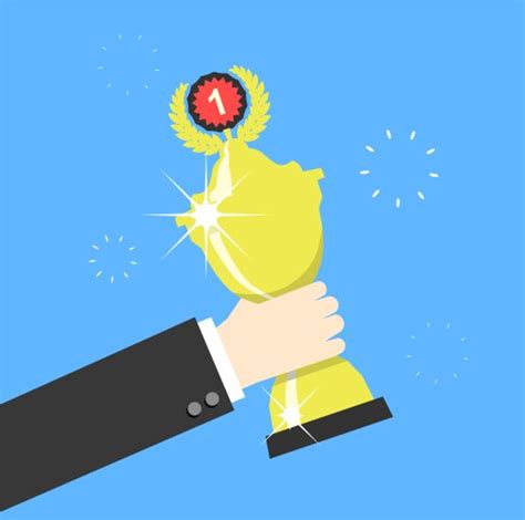 Hand Holding Winners Trophy Award Flat Royalty Free Vector