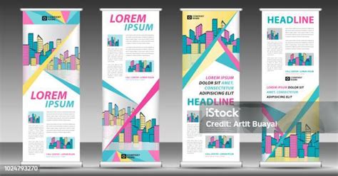 롤업 배너 템플릿 디자인 올려 디스플레이 광고 전단 포스터 프리 젠 테이 션 기업 웹 레이아웃 파스텔 현대 창조적인 개념 도시 벡터 일러스트 레이 션 배너 굴리기에 대한