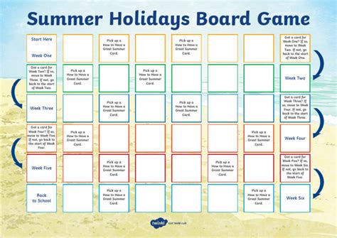 Summer Holidays Board Game A4 Pdf