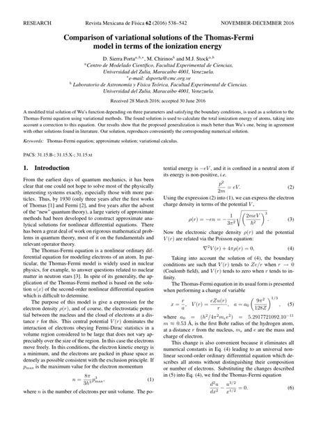 Pdf Comparison Of Variational Solutions Of The Thomas Fermi Model In Terms Of The Ionization