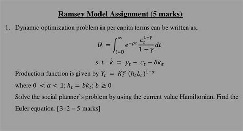 Solved Ramsey Model Assignment 5 ﻿marks Dynamic