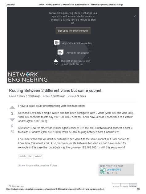 Switch Routing Between 2 Different Vlans But Same Subnet Network