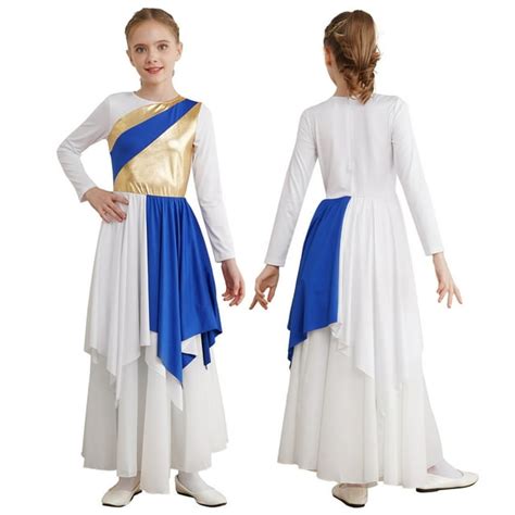 Iixpin Girls Liturgical Praise Dance Dress Color Block Long Sleeve