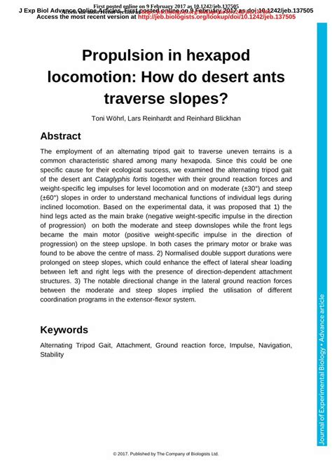 Pdf Propulsion In Hexapod Locomotion How Do Desert Ants Feb 06