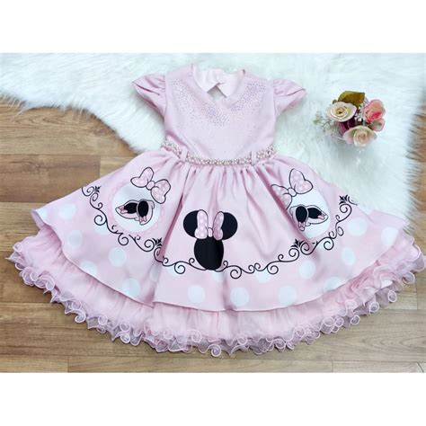 Vestido Infantil Minnie Rosa Luxo Shopee Brasil