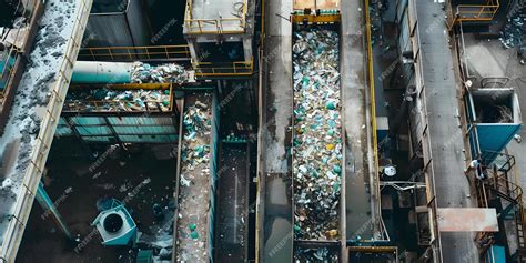 폐기물 분류 시설에서 재활용 가능한 재료를 처리하고 분류하는 개념 폐기물분류 재활용 과정 분류 장비 재활용할 수 있는 재료 폐기물 관리 프리미엄 Ai 생성 이미지