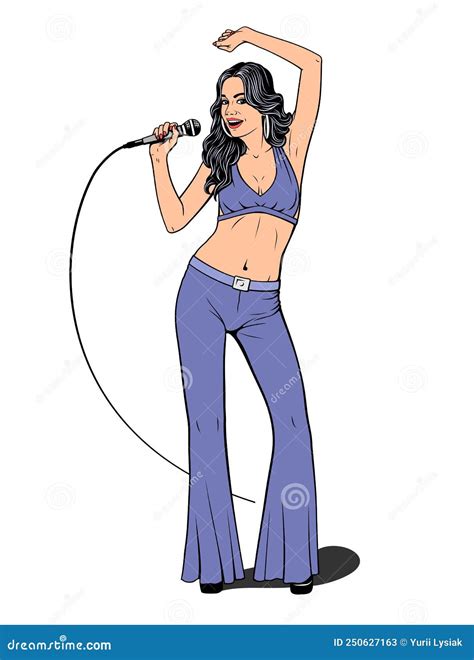 Disco Diva Pop Singer Girl With Microphone Pin Up Pop Art Style