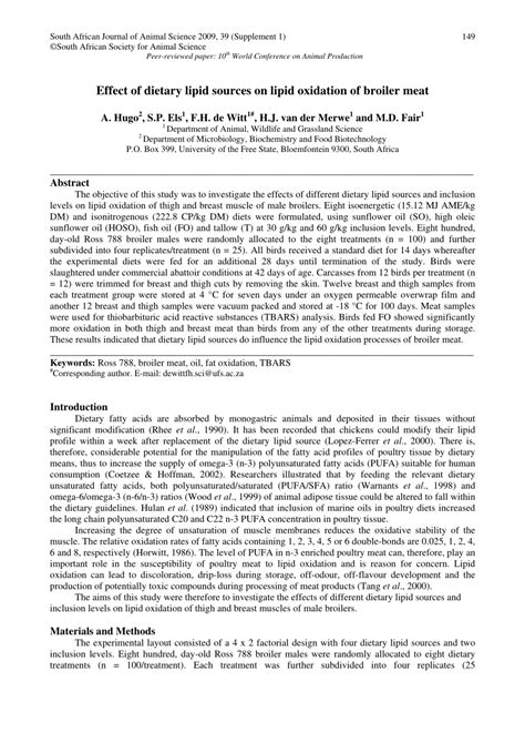 Pdf Effect Of Dietary Lipid Sources On Lipid Oxidation Of Broiler Meat
