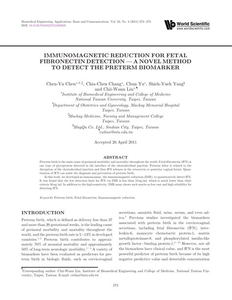 Pdf Immunomagnetic Reduction For Fetal Fibronectin Detection