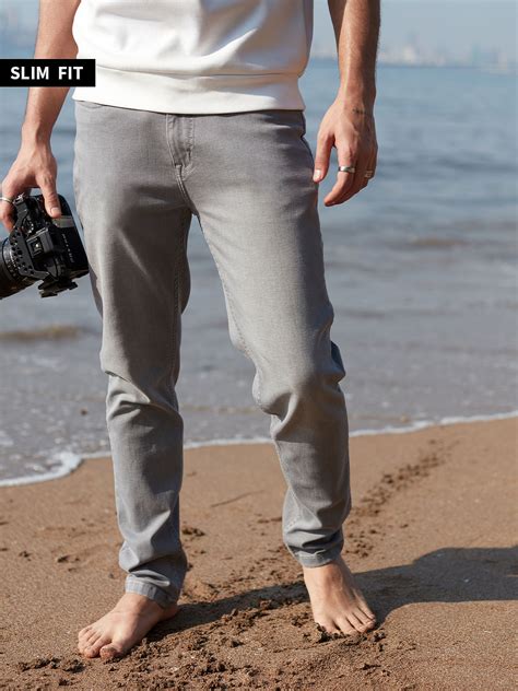 Buy Solids Light Grey Slim Fit Men Jeans Online