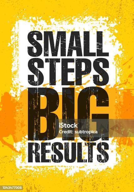 작은 단계 큰 결과입니다 영감을 크리에이 티브 동기 부여 견적 포스터 템플릿 그런 지 질감 거친 배경 벡터 인쇄 술 배너 디자인 컨셉 0명에 대한 스톡 벡터 아트 및 기타