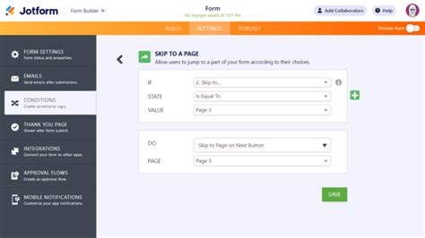 how to skip pages using conditional logic