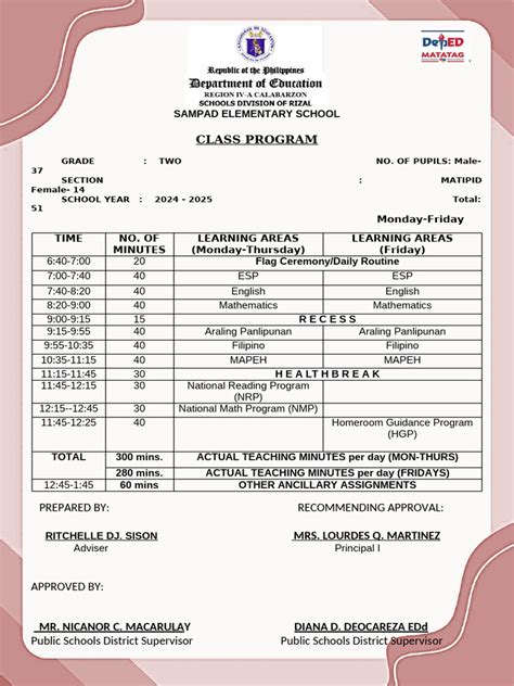 Tentative Grade 2 Matipid Class Program Sy 2024 2025 01 Pdf