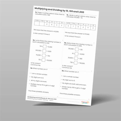 Year 5 Multiplying By 10 100 And 1 000 Reasoning And Problem Solving Resource Classroom Secrets