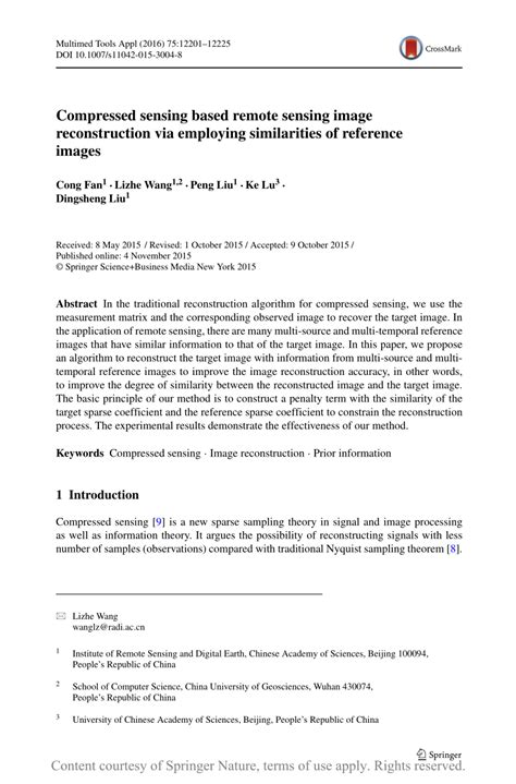Compressed Sensing Based Remote Sensing Image Reconstruction Via Employing Similarities Of