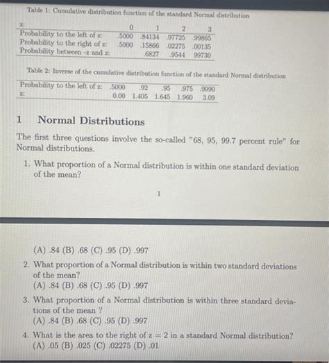 Solved Table 1 Cumulative Distribution Function Of The