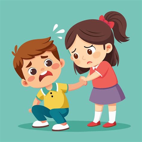 Un Niño Y Una Niña Se Dan La Mano Vector Premium