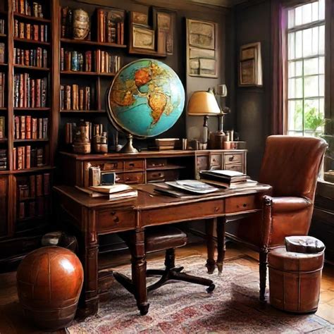Premium Photo A Room With A Globe On The Desk And A Globe On The Desk