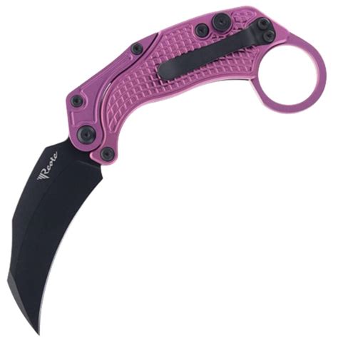 Reate Knives Exo K Karambit Button Lock Purple Aluminum Folding Black