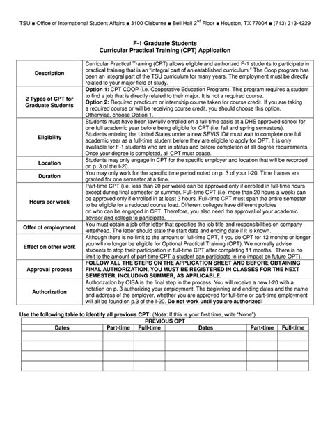 F 1 Graduate Students Curricular Practical Training CPT Application