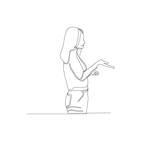 Desenho de linha contínua de mulher posando Vetor Premium