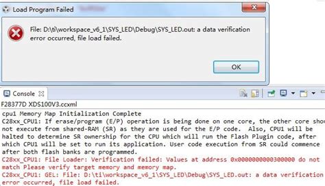 ccs tms320f28377d program load error after allocating text section