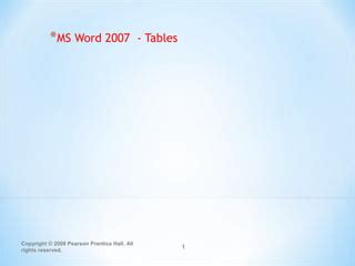 MS Word 2007 Insert Tables PPT