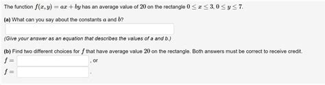 solved the function f x y ax by has an average value of