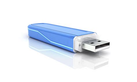 Usb 플래시 드라이브 파란색에서 백라이트 반사와 흰색 배경에 고립 된 3d Usb 메모리에 대한 스톡 벡터 아트 및 기타
