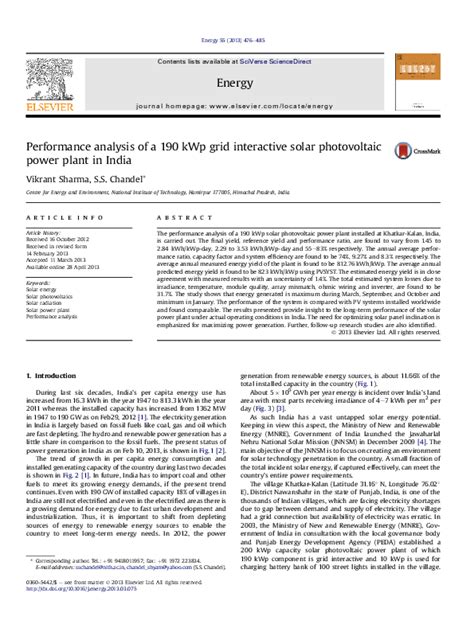 Pdf Performance Analysis Of A 190 Kwp Grid Interactive Solar