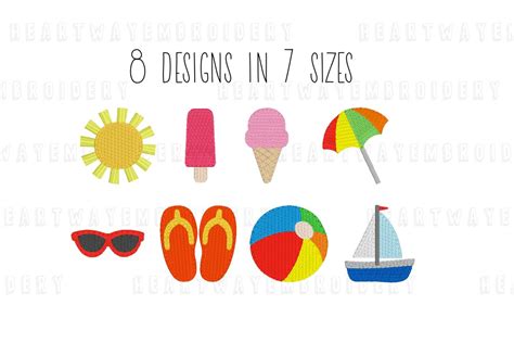 Embroidery Design Set Summer Theme 7 Sizes Mini Summer Embroidery