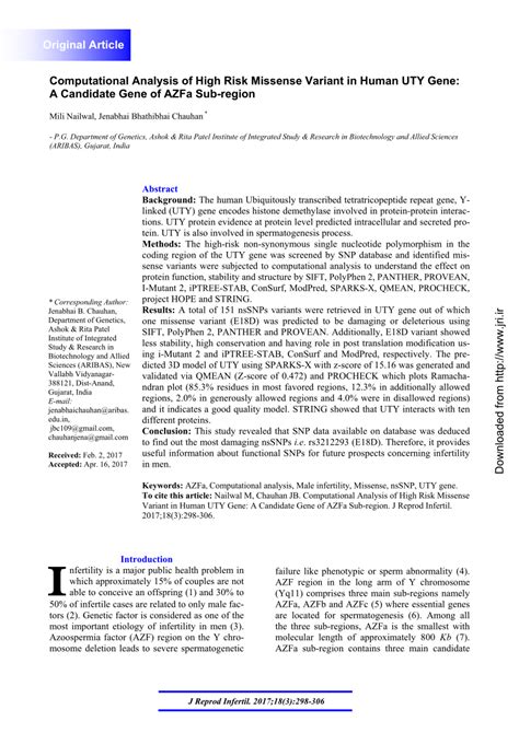 Pdf Computational Analysis Of High Risk Missense Variant In Human Uty