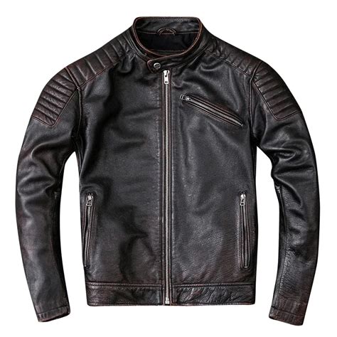 Chaqueta De Cuero Genuino Para Motocicleta Para Hombre Abrigo De Piel