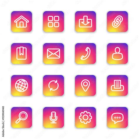 white line web icon set on colorful smooth gradient rounded rectangle