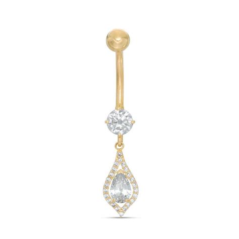 10k Solid Gold Cz Teardrop Dangle Belly Button Ring 14g 3 8 Banter