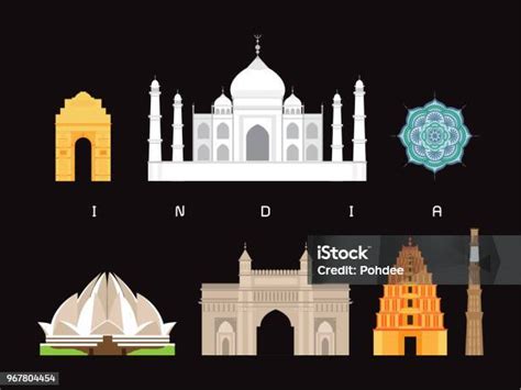 인도 여행 최소한의 스타일과 아이콘 기호 설정 벡터 일러스트 레이 션 수 유명한 랜드마크 Infographic 서식 파일 포스터 여행 책 엽서 빌보드에 사용할 수 있습니다