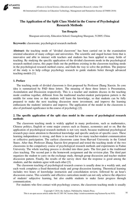 Pdf The Application Of The Split Class Model In The Course Of Psychological Research Methods Pdf The Application Of The Split Class Model In The Course Of Psychological Research Methods