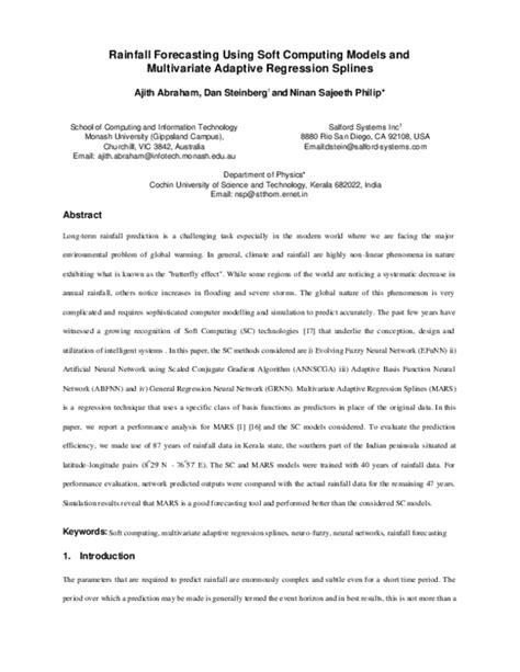 pdf rainfall forecasting using soft computing models and multivariate