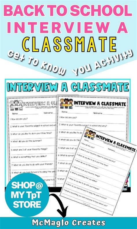 Back To School Interview A Classmate Get To Know You Activity School Interview Get To Know