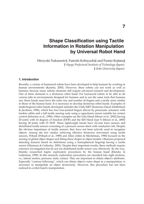 PDF Shape Classification Using Tactile Information In Rotation Manipulation By Universal Robot