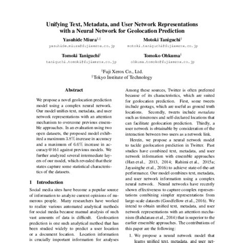 Unifying Text Metadata And User Network Representations With A Neural Network For Geolocation