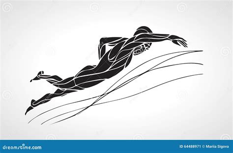 Freestyle Swimmer Silhouette Sport Swimming Cartoon Vector