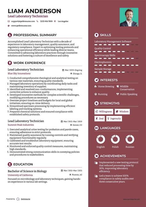 Medical Lab Technician Resume Sample