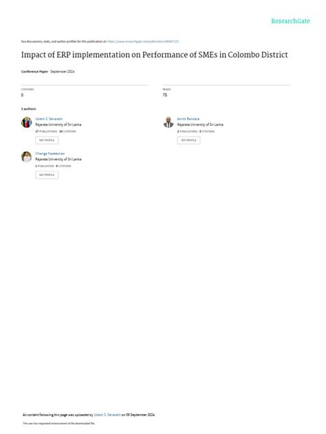 Impact Of Erp Implementation On Performance Of Smes Pdf Statistics Statistical Analysis