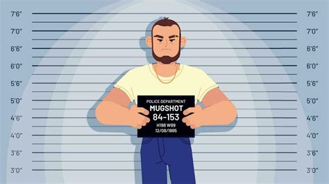 Cartoon Arrested Gangster Mugshot Arrested Criminal Holds Board For