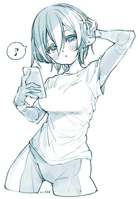 A Drawing Of A Girl With Her Hand On Her Head And One Arm Behind Her Head