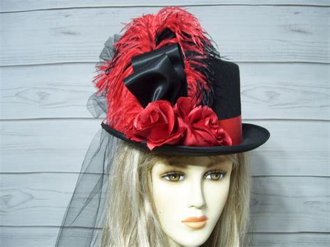 Black Stevie Nicks Inspired Top Hat Kentucky Derby Red Roses Top Hat