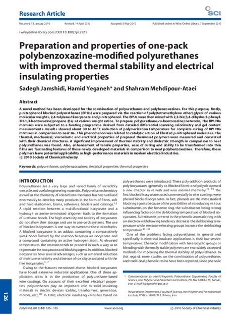 Pdf Preparation And Properties Of One Pack Polybenzoxazine Modified Polyurethanes With